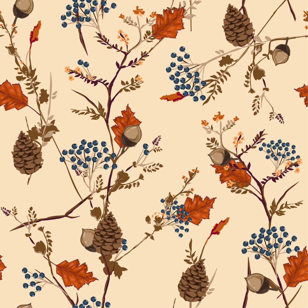 A Beige Background Wallpaper pattern of Flowers and Leaves - Magicdecor®