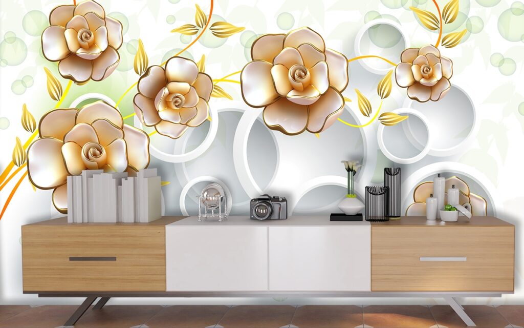 A wallpaper with gold flowers and rings - Magicdecor®