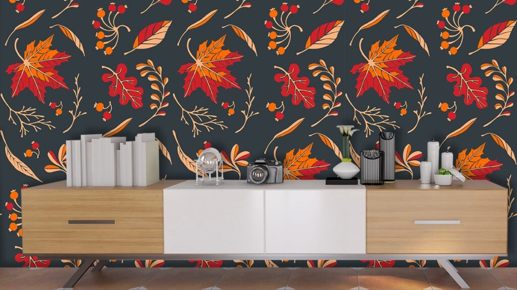 A Wallpaper Pattern of Red Leaves and Berries - Magicdecor®