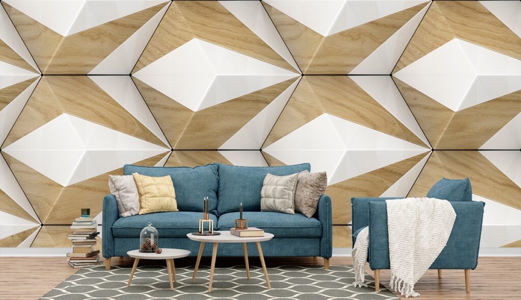 A pattern of white and wood triangles - Magicdecor®