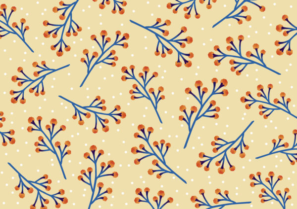 A pattern of orange berries on a yellow background - Magicdecor®