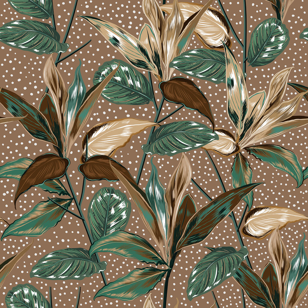 A pattern of leaves on a brown background - Magicdecor®