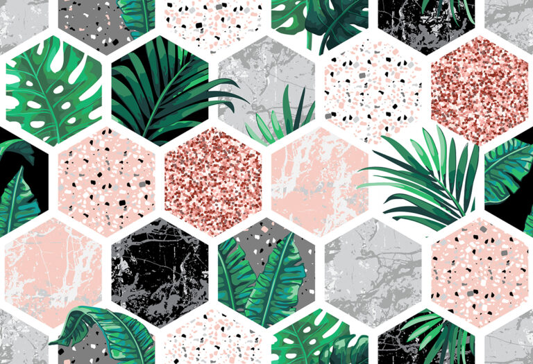 Hexagonal Tropical Tiles Pattern Wallpaper - Magicdecor®