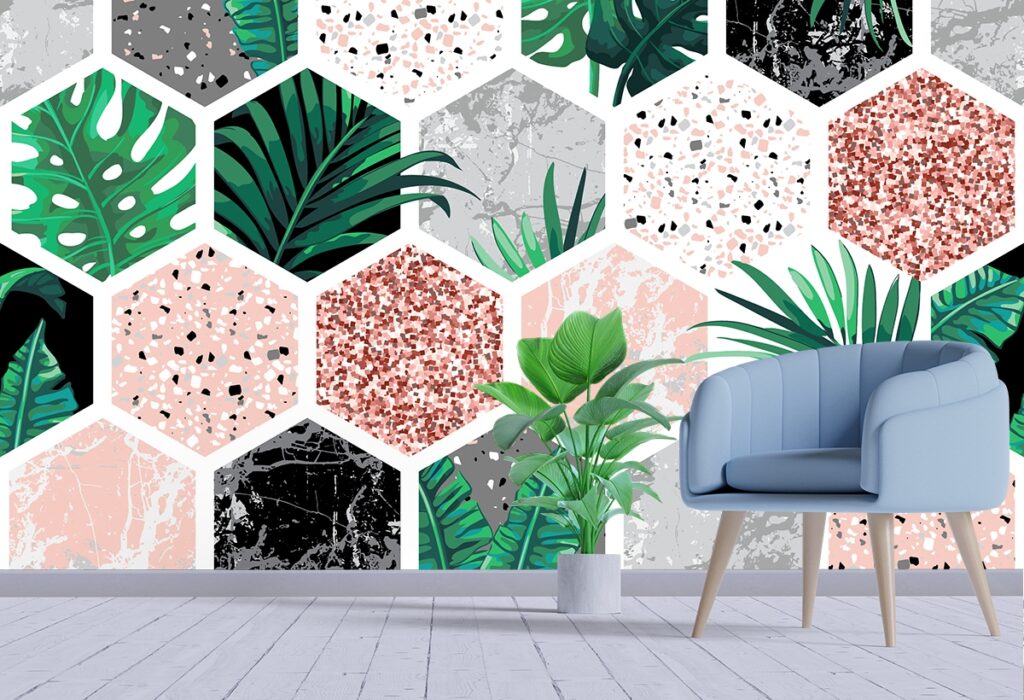 Hexagonal Tropical Tiles Pattern Wallpaper - Magicdecor®