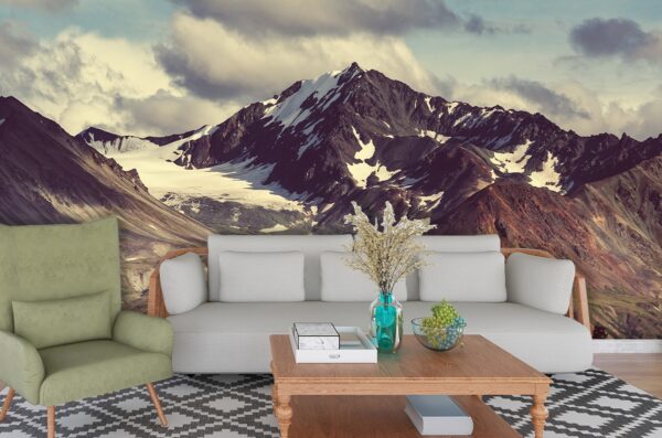 A mountain range with snow and trees - Magicdecor®