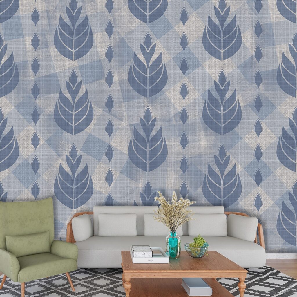 Blue Fabric With Leaves Pattern Wallpaper for Walls - Magicdecor®