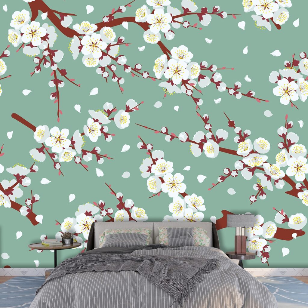 A pattern of white flowers on a tree branch - Magicdecor®