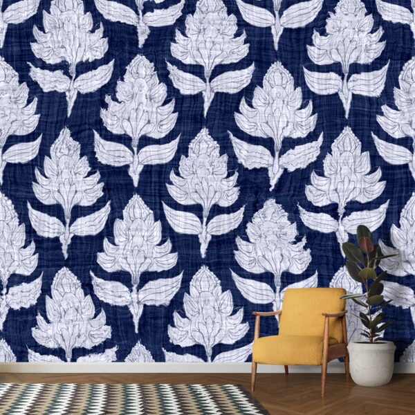 Blue and White Floral Pattern Wallpaper for Wall - Magic Decor