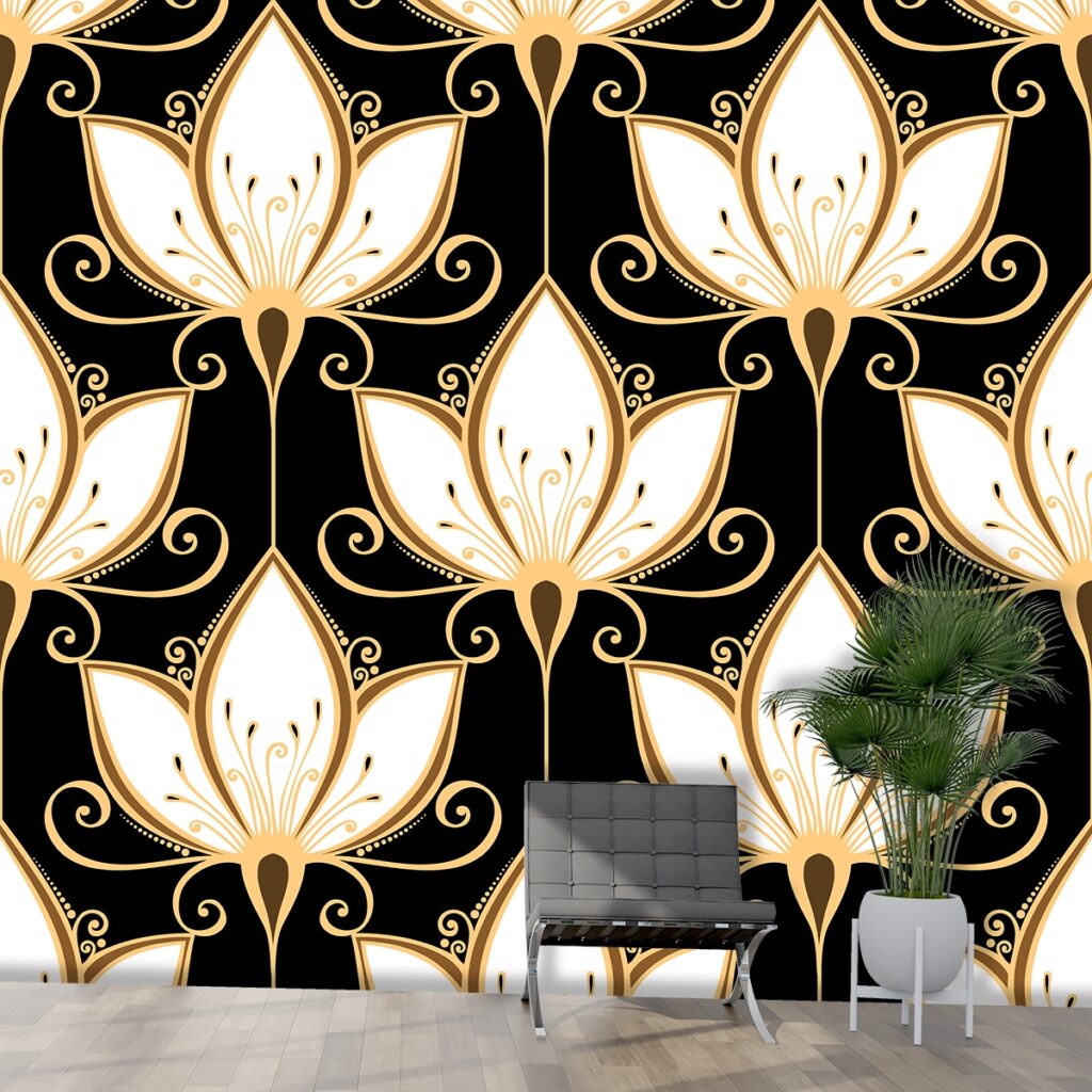 A pattern of white and gold flowers - Magicdecor®