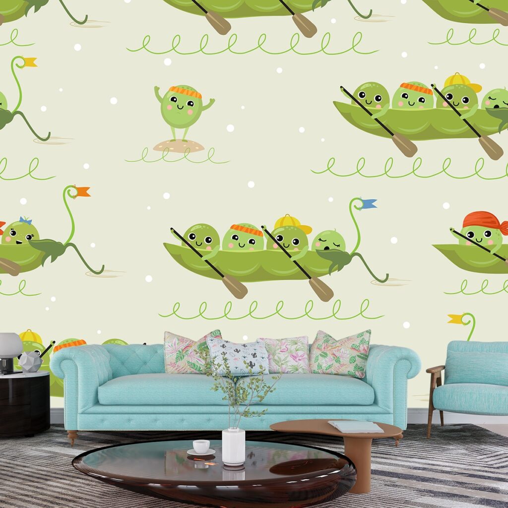 Kids Room Wallpaper, Seamless pattern of peas in a boat - Magicdecor®