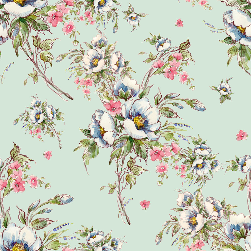 A pattern of flowers on a light blue background - Magicdecor®
