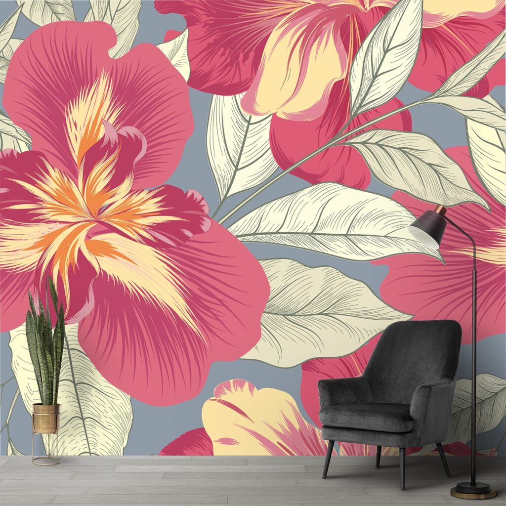 A Wallpaper Design of Flowers and Leaves for Wall - Magicdecor®