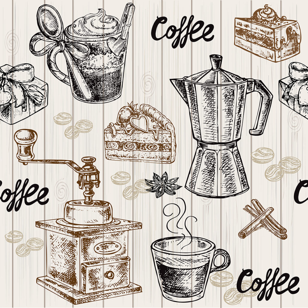 A drawing of coffee and cakes - Magicdecor®