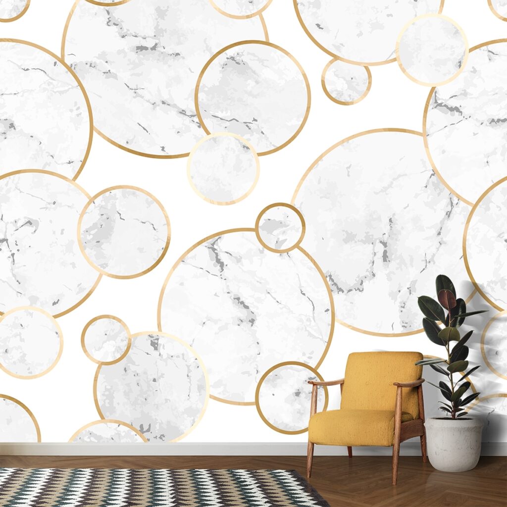 Luxurious white and gold circles wallpaper mural - Magicdecor®