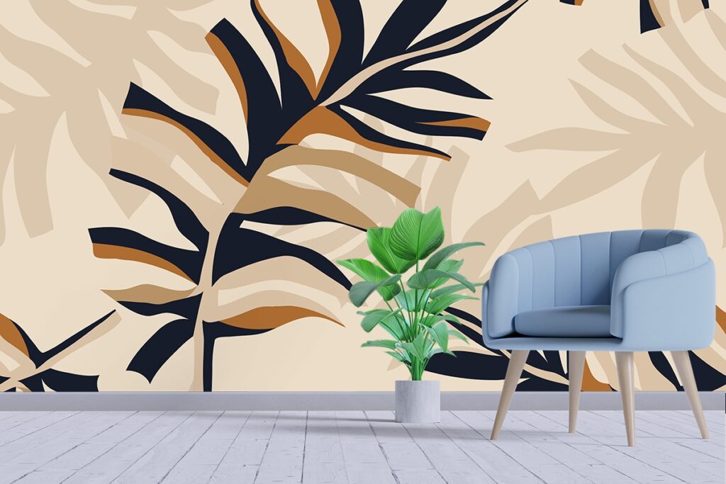 A pattern of leaves on a beige background - Magicdecor®