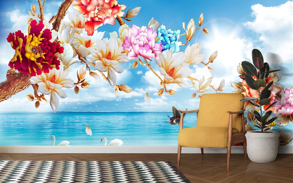 A beautiful view of the ocean and flowers - Magicdecor®