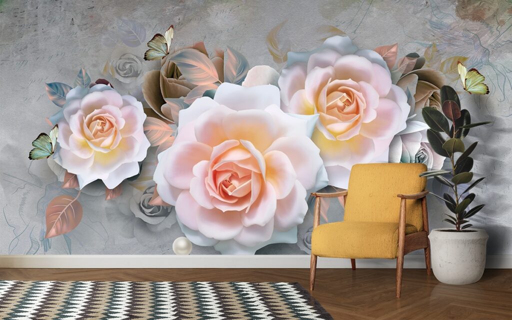 3D White Roses Wall Paper for Wall - Magic Decor