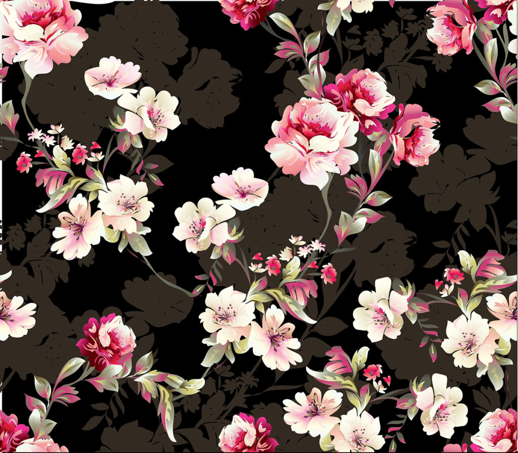 A floral pattern on a black background - Magicdecor®