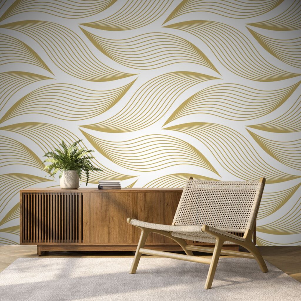 Elegant Gold and White Waves Wallpaper Mural - Magicdecor®