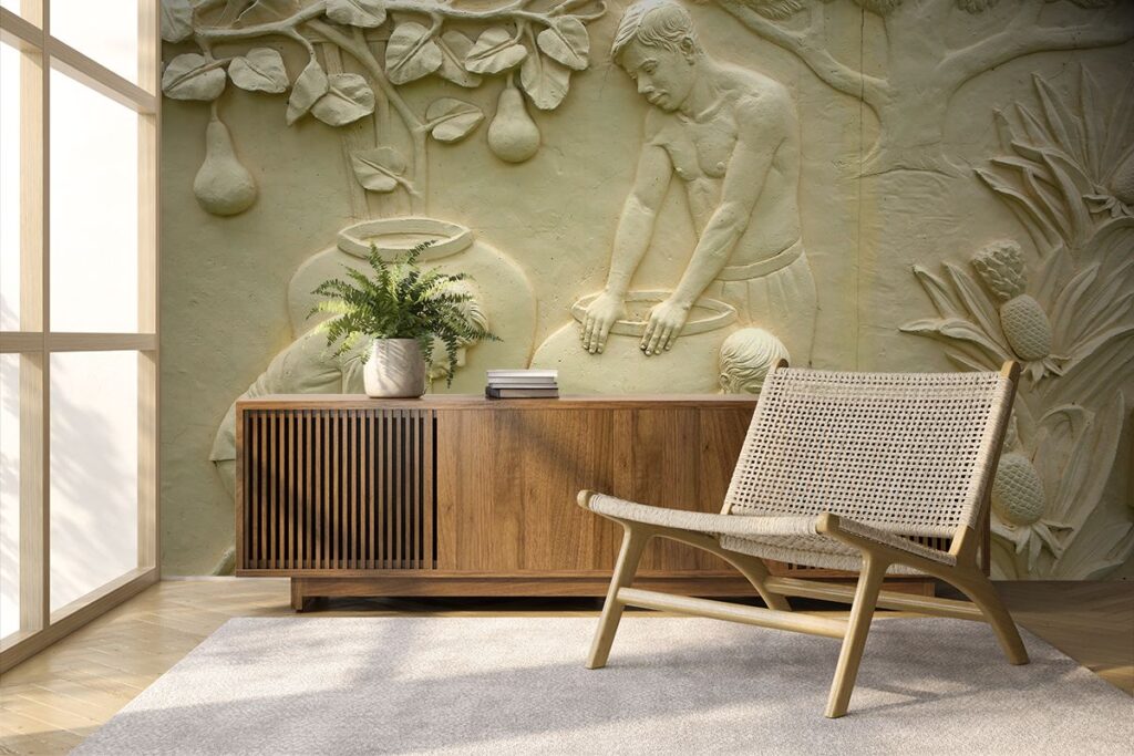 A stone carving of men working in pots - Magicdecor®