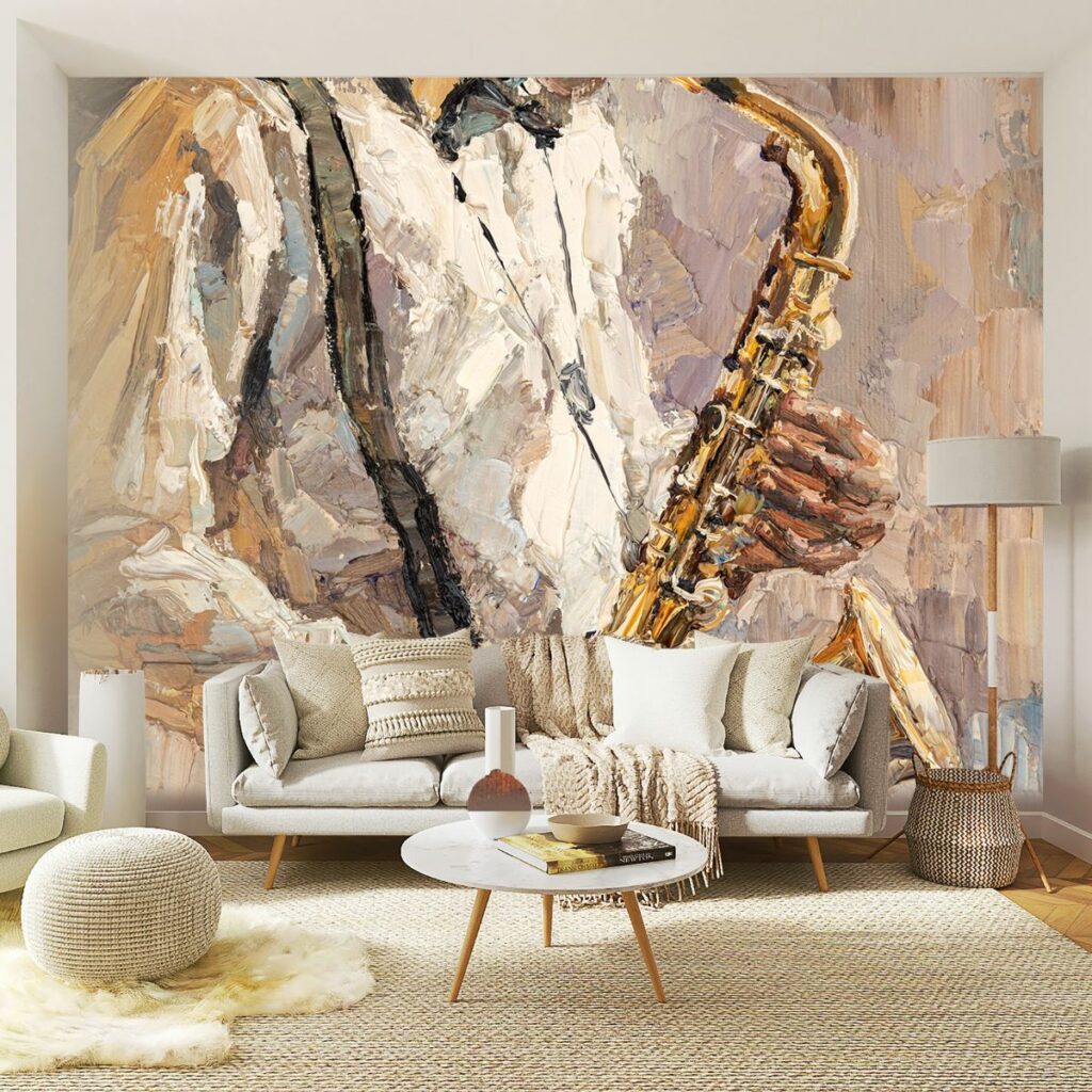 Painting Wallpaper of a Man Playing Saxophone for Wall - Magicdecor®