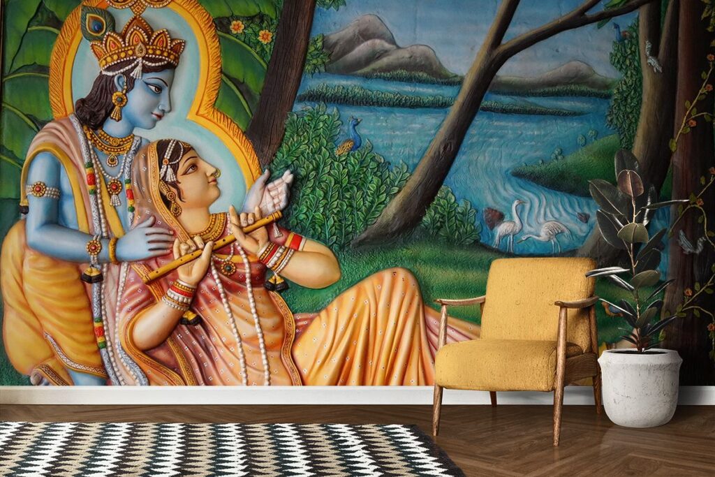 Krishna Wallpaper for Wall, Radha Krishna Playing Flute - Magic Decor