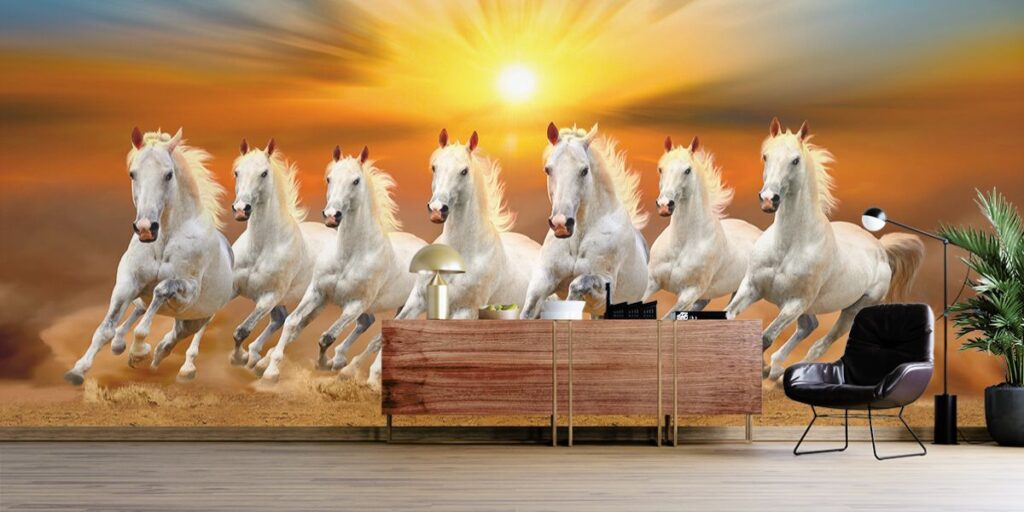 7 White Horse Wallpaper - Magic Decor