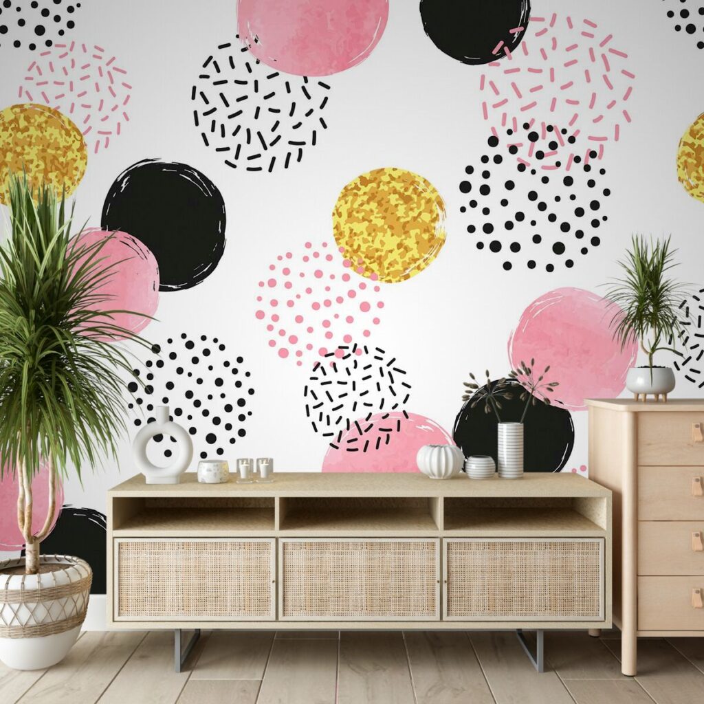 A pattern of pink black and gold circles - Magicdecor®