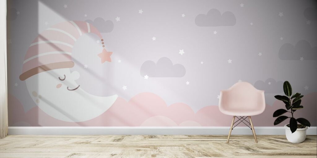 Kids Room Wallpaper, Cartoon of Moon and Stars - Magicdecor®