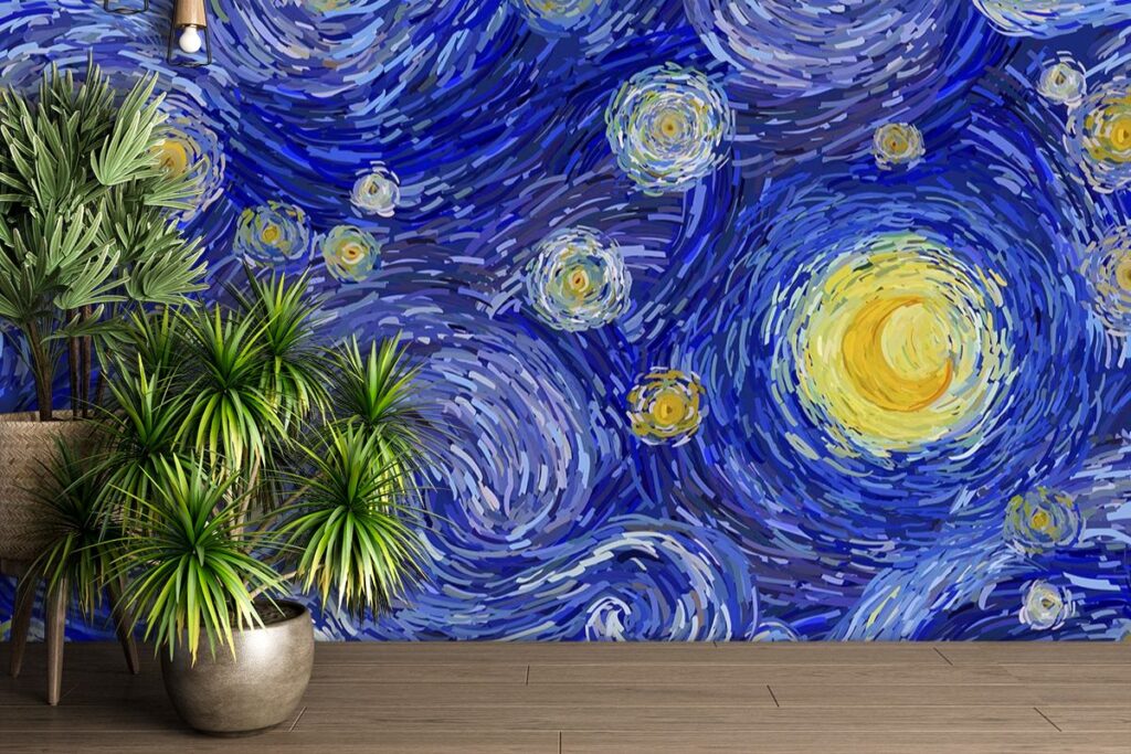 Van A painting of stars and circles in a starry night sky - Magicdecor®