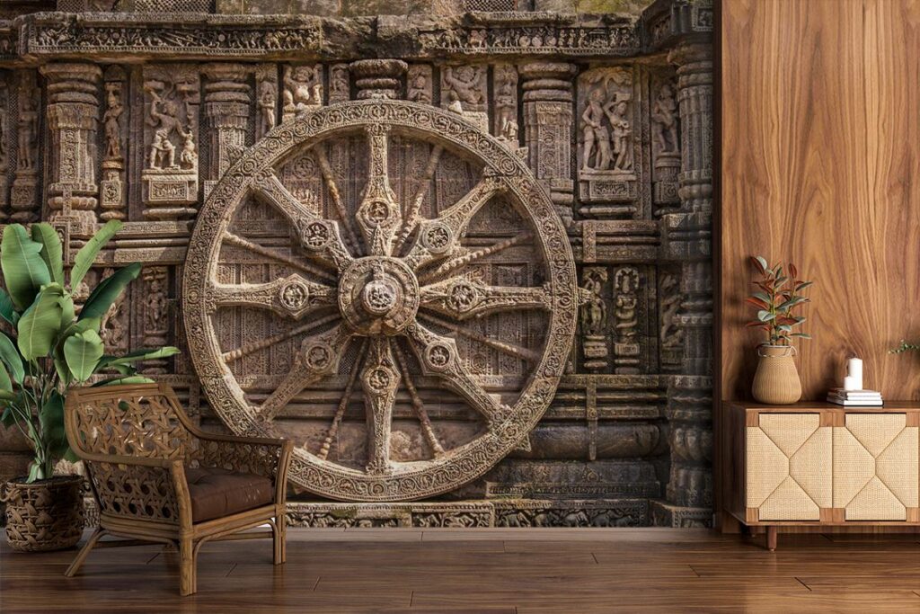 3D Konark Sun Temple Wheel Wallpaper - Magic Decor