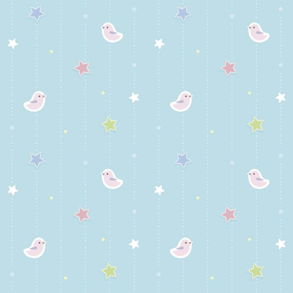 Kids Room Wallpaper, A blue background with birds and stars - Magicdecor®