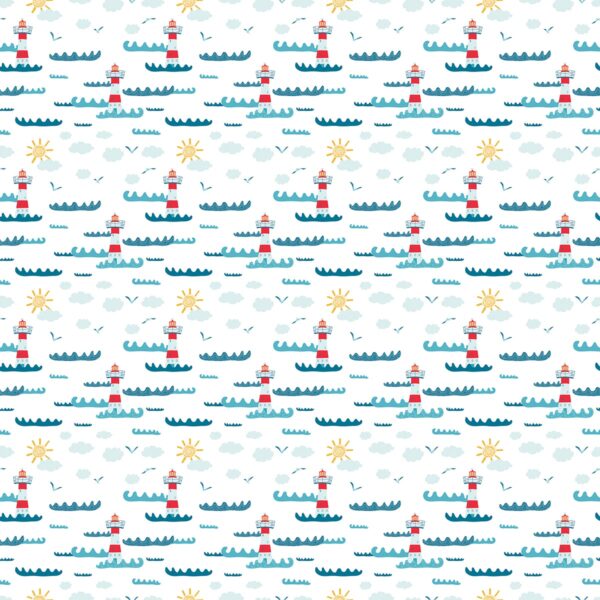 Kids Room Wallpaper, A pattern of lighthouses and waves - Magicdecor®