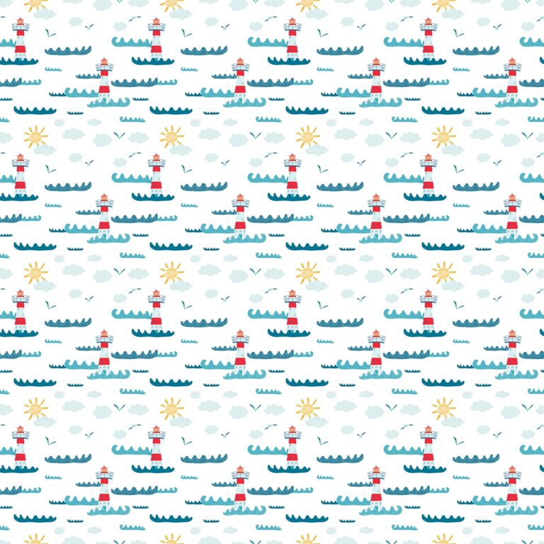 Kids Room Wallpaper, A pattern of lighthouses and waves - Magicdecor®