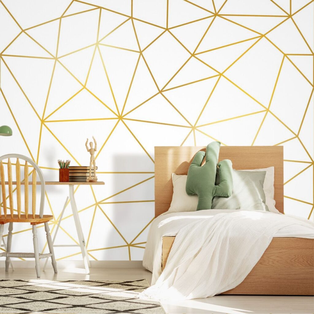 White Background with Golden Lines Pattern Wallpaper - Magicdecor®