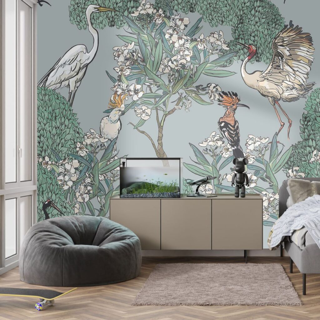 A Wallpaper for Wall with Birds Trees and Flowers - Magicdecor®