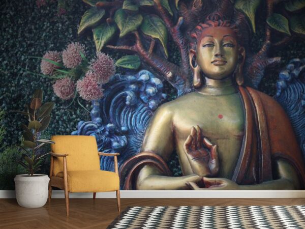 Zen Serenity: The Golden Buddha Mural Statue - Magicdecor®