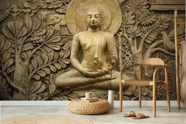 Brown stone Sculpture for Buddha Mural in Lotus Position, Buddha ...