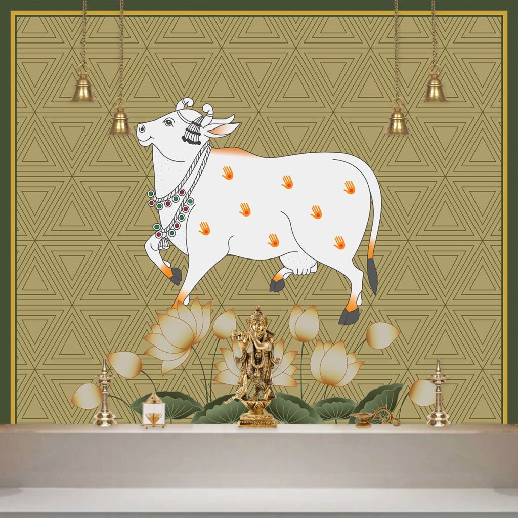 Flowers and Cow Pichwai Wallpaper for Wall - Magicdecor®