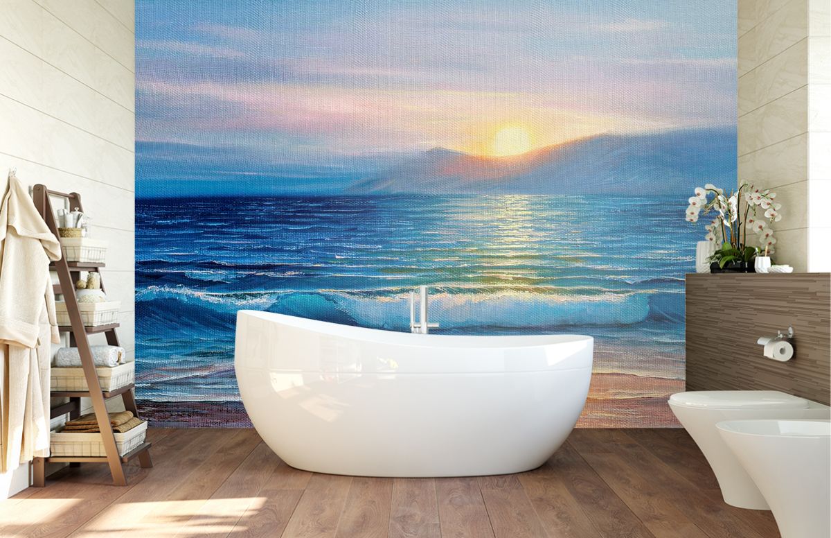Bathroom Wallpaper - Sunset over a beach - Magicdecor®