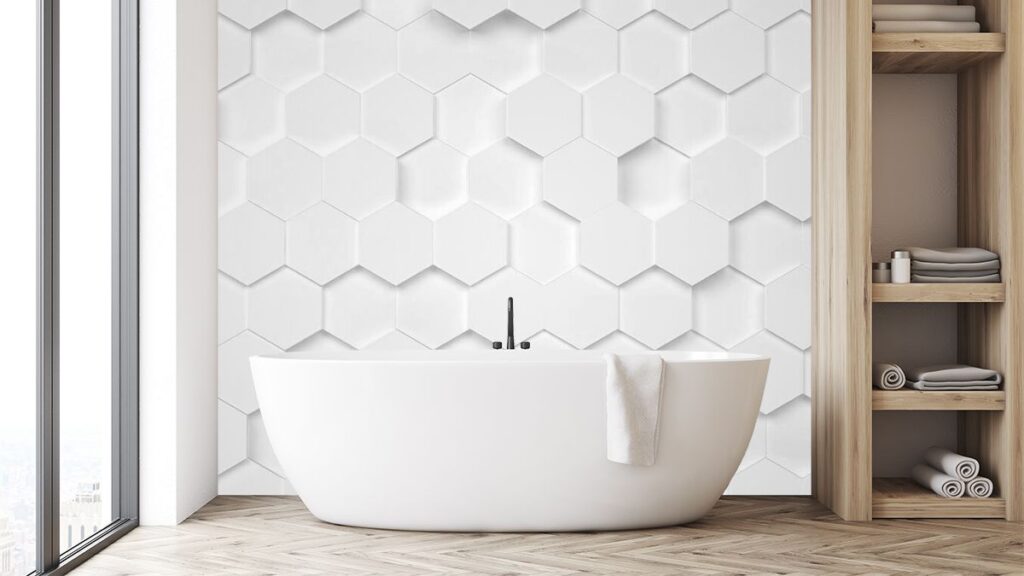 3D Bathroom Wallpaper - White Hexagons - Magicdecor®