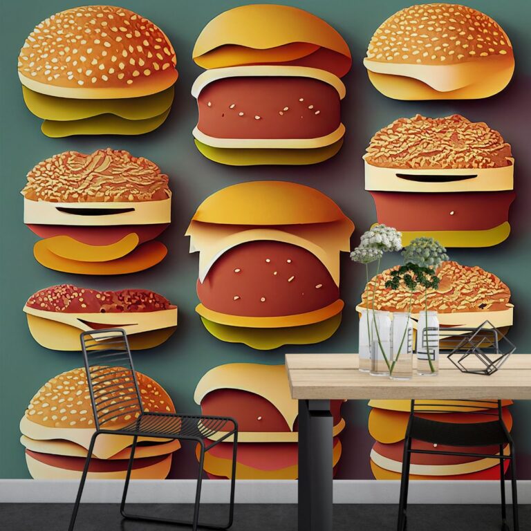 3D Burger Wallpaper for Restaurant - Magicdecor®