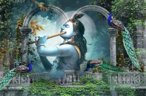 Krishna Wallpaper for Wall, Bhagwan Krishna and Peacocks - Magic Decor