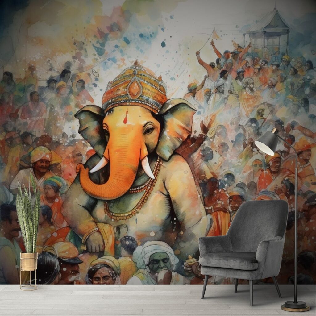 Simple Ganpati Mural Painting Wallpaper - Magic Decor