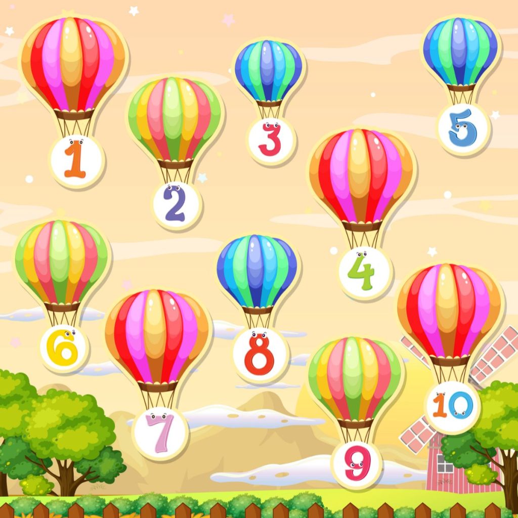 Wallpaper for Nursery, Numbers With Hot Air Balloons