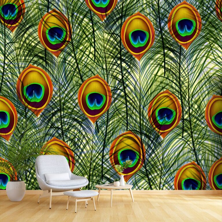 Mor Pankh Wallpaper for Wall, Lively Peacock Feather Pattern - Magicdecor®