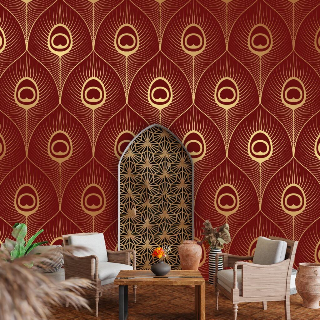 Mor Pankh Wallpaper for Wall, Golden Hues Pattern - Magicdecor®