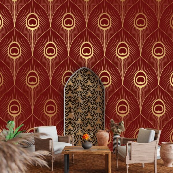 Mor Pankh Wallpaper for Wall, Golden Hues Pattern - Magicdecor®