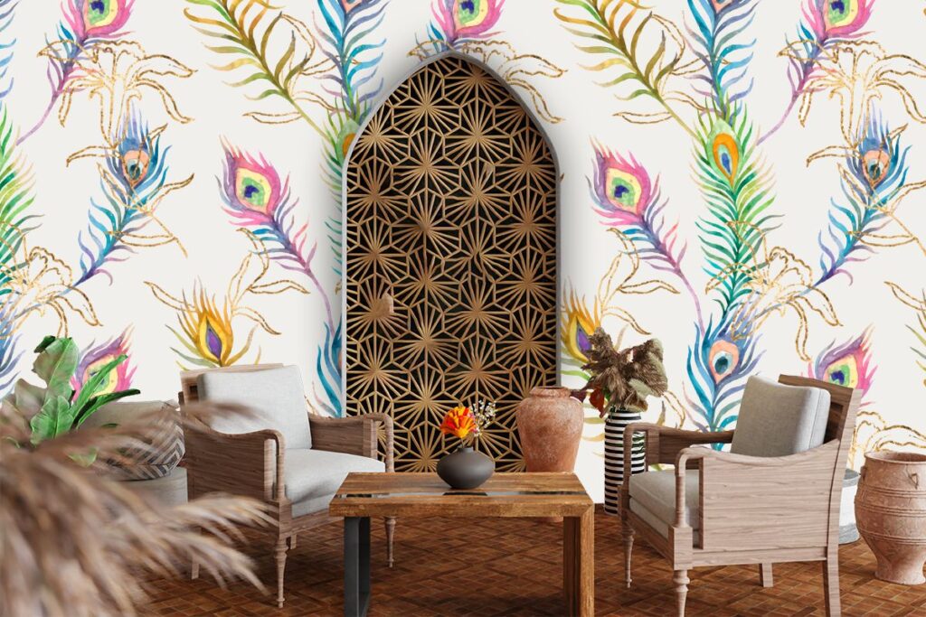 Mor Pankh Colorful Peacock Feathers Wallpaper - Magicdecor®