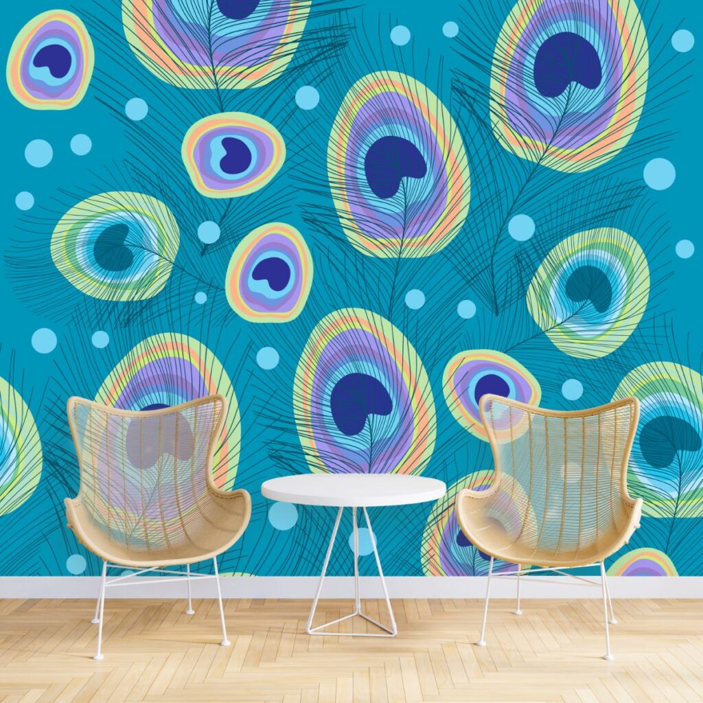 Mor Pankh Wallpaper for Wall, Peacock Feather Pattern - Magicdecor®